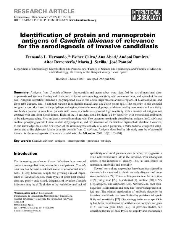 (PDF) Identification of protein and mannoprotein antigens of Candida ...