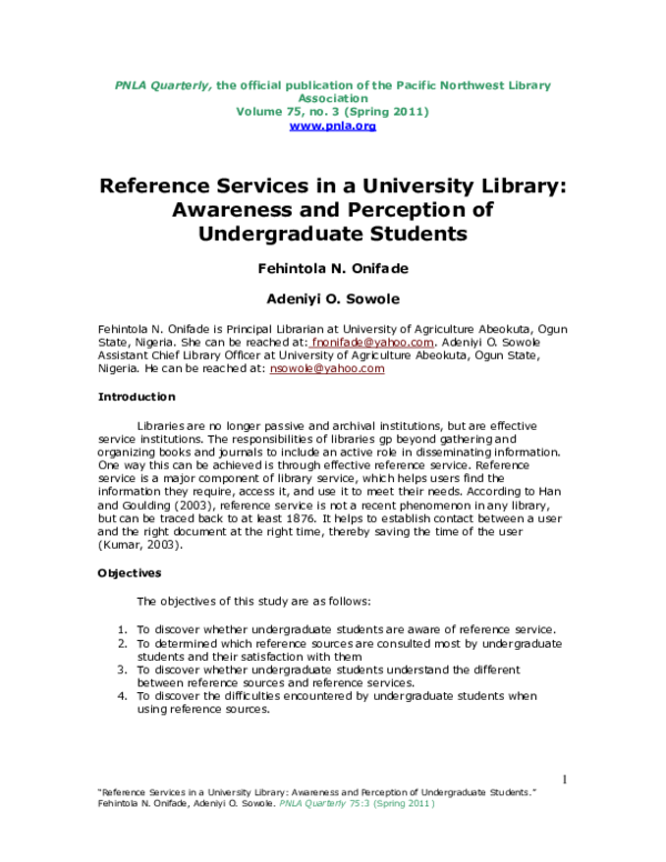 (PDF) Reference Services in a University Library: Awareness and ...
