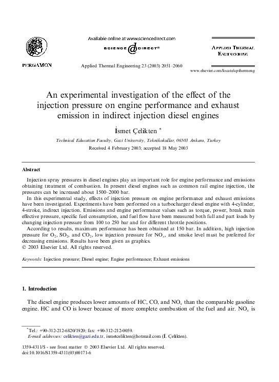 (PDF) An experimental investigation of the effect of the injection pressure on engine ...
