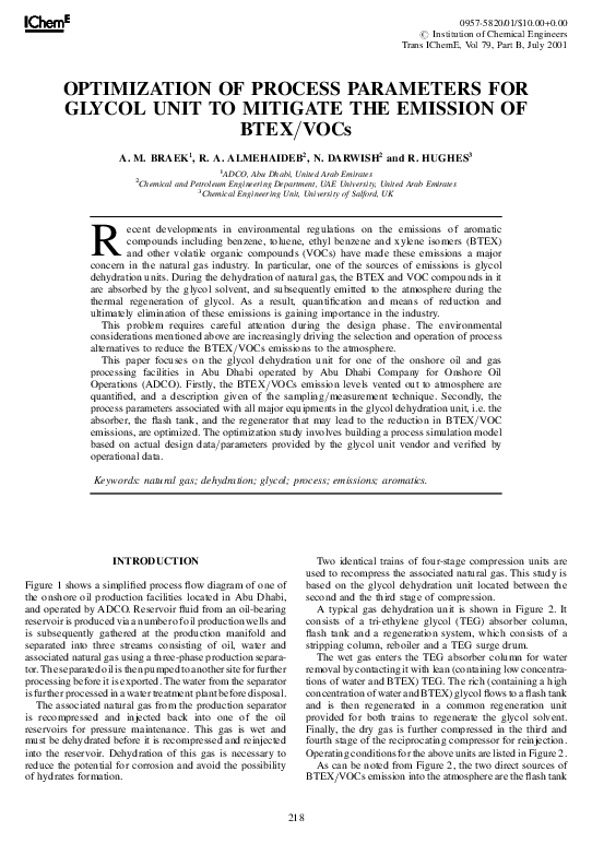 (PDF) Optimization of Process Parameters for Glycol Unit to Mitigate ...
