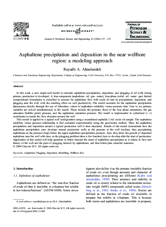 (PDF) Asphaltene precipitation and deposition in the near wellbore ...
