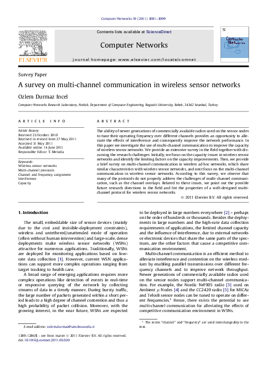 (PDF) A survey on multi-channel communication in wireless sensor networks