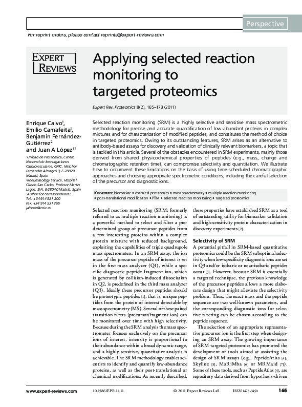 (PDF) Applying selected reaction monitoring to targeted proteomics