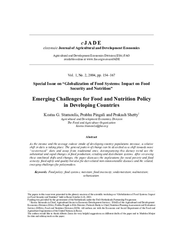 (PDF) Special Issue on "Globalization of Food Systems: Impact on Food ...