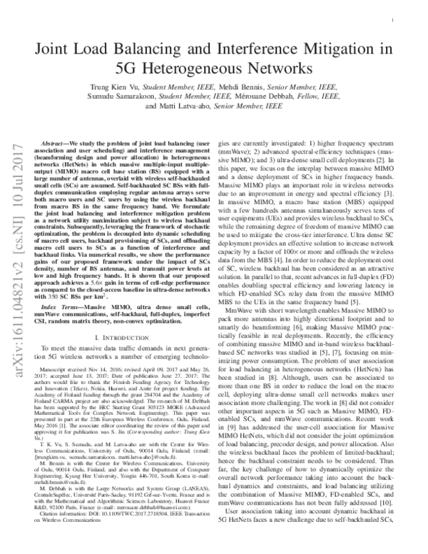 (PDF) Joint Load Balancing and Interference Mitigation in 5G Heterogeneous Networks