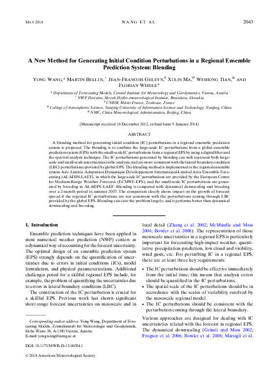 (PDF) A New Method for Generating Initial Condition Perturbations in a Regional Ensemble ...