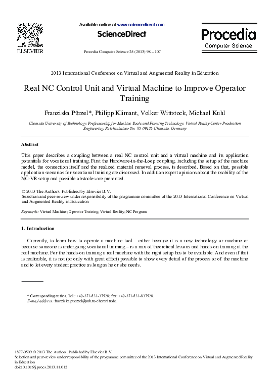 (PDF) Real NC Control Unit and Virtual Machine to Improve Operator Training