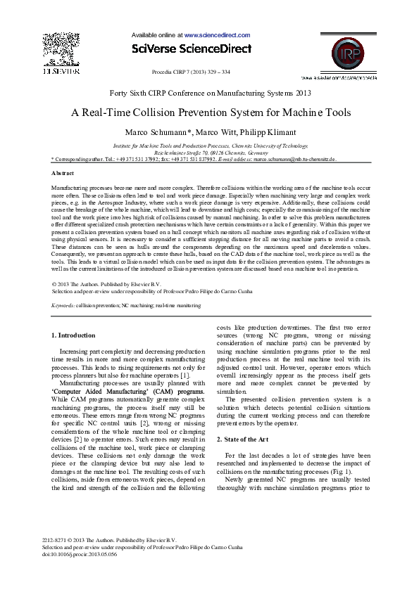 (PDF) A Real-time Collision Prevention System for Machine Tools