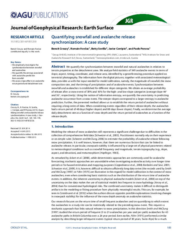 (PDF) Quantifying snowfall and avalanche release synchronization: A ...