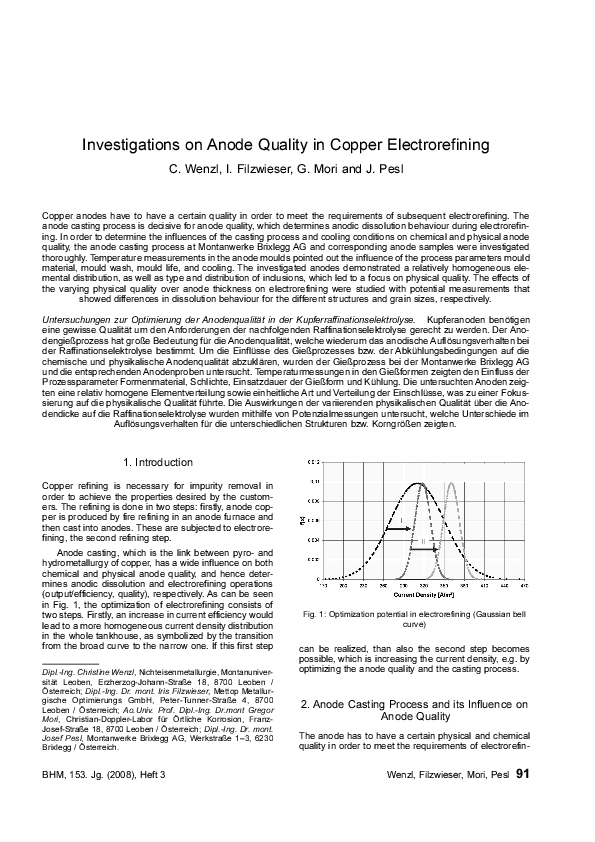 (PDF) Investigations on Anode Quality in Copper Electrorefining