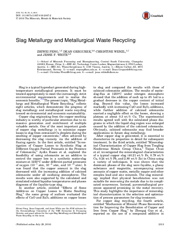 (PDF) Slag Metallurgy and Metallurgical Waste Recycling