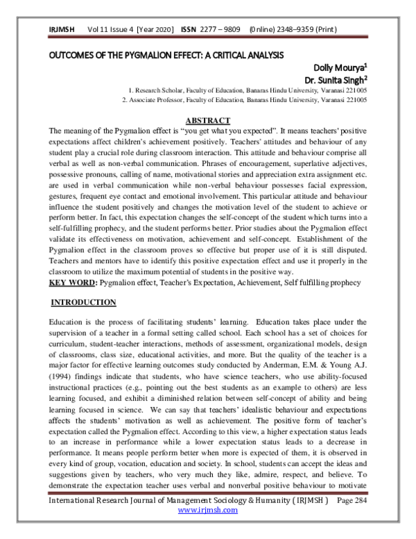 PDF OUTCOMES OF THE PYGMALION EFFECT A CRITICAL ANALYSIS pdf-outcomes-of-the-pygmalion-effect-a-critical-analysis