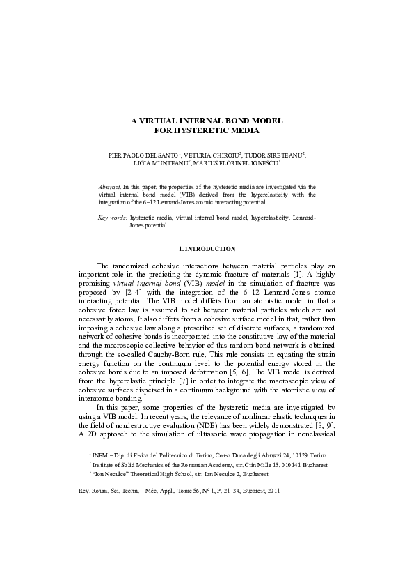 (PDF) A Virtual Internal Bond Model for Hysteretic Media