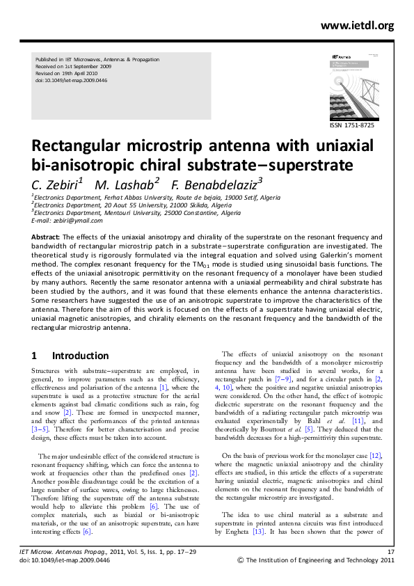 (PDF) Rectangular microstrip antenna with uniaxial bi-anisotropic ...