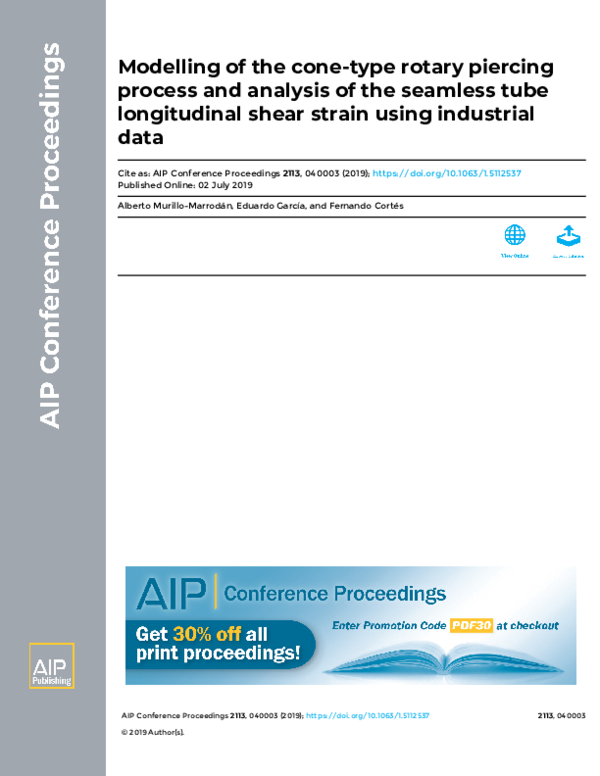 (PDF) Modelling of the cone-type rotary piercing process and analysis ...