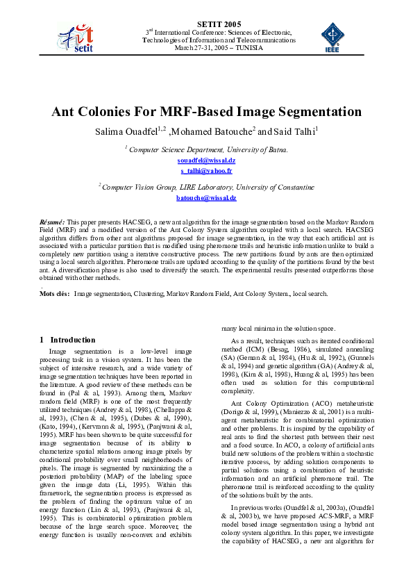 (PDF) Ant Colonies For MRF-Based Image Segmentation