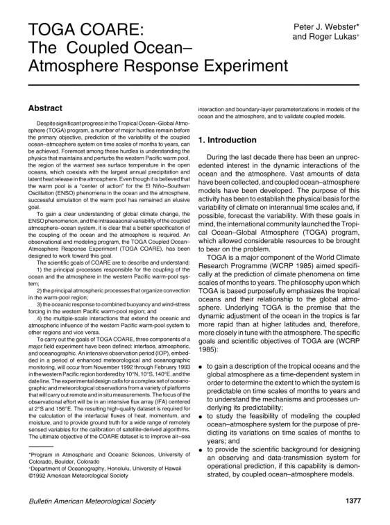 (PDF) TOGA COARE: The Coupled Ocean-Atmosphere Response Experiment