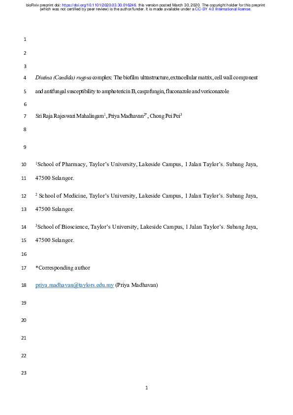 (PDF) Diutina (Candida) rugosa complex: The biofilm ultrastructure ...