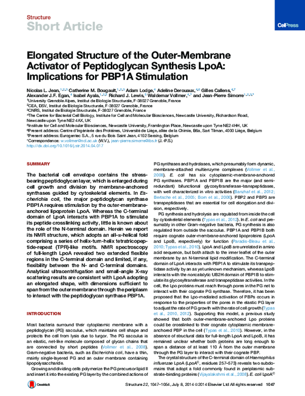 (PDF) Elongated Structure of the Outer-Membrane Activator of ...