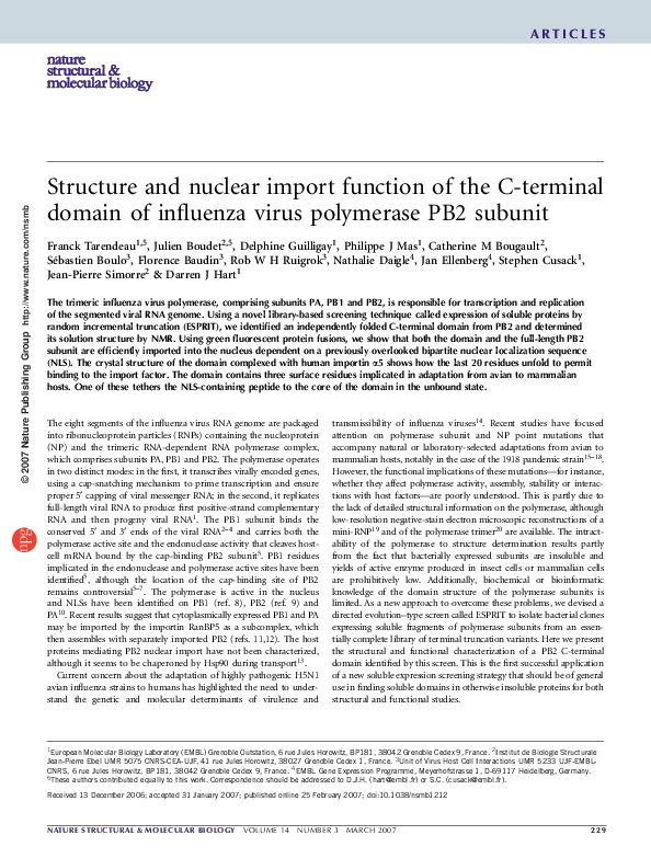 (PDF) Structure and nuclear import function of the C-terminal domain of influenza virus ...