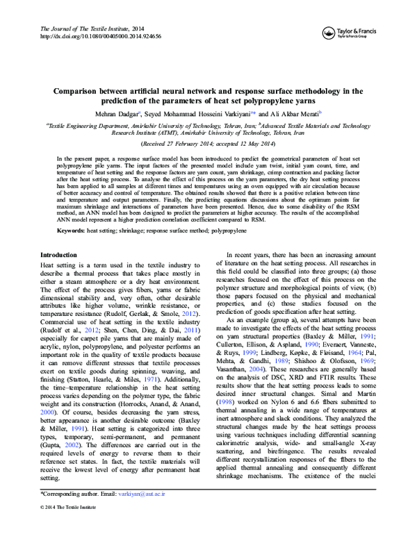 Pdf Comparison Between Artificial Neural Network And Response Surface