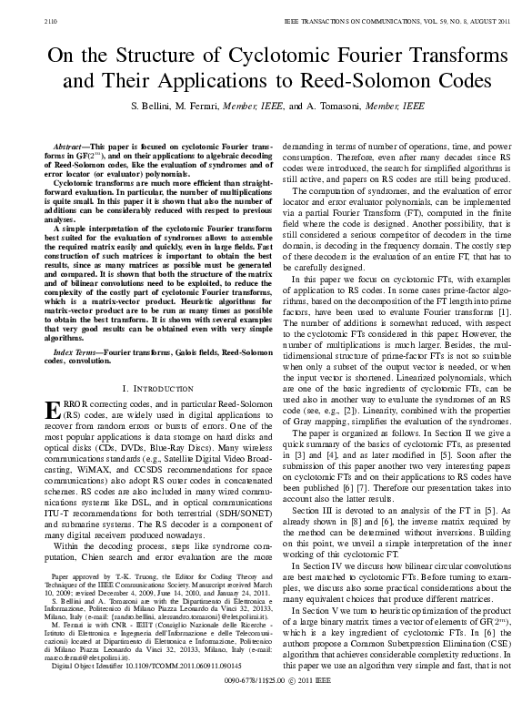(PDF) On the Structure of Cyclotomic Fourier Transforms and Their Applications to Reed-Solomon Codes