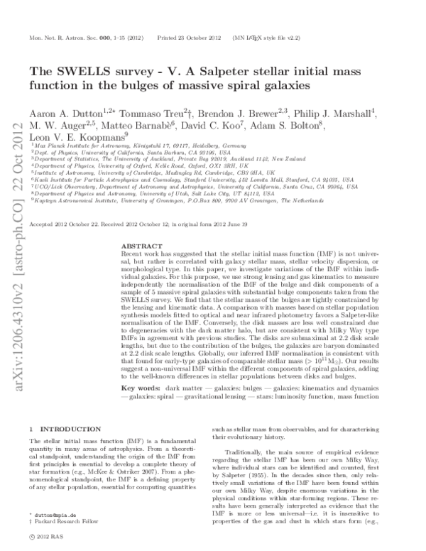 (PDF) The SWELLS survey - V. A Salpeter stellar initial mass function ...