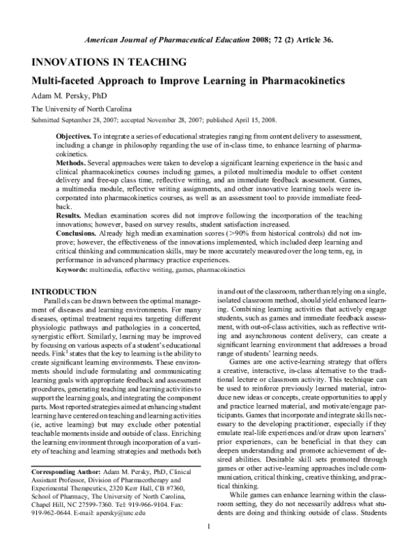 (PDF) Multi-faceted Approach to Improve Learning in Pharmacokinetics ...