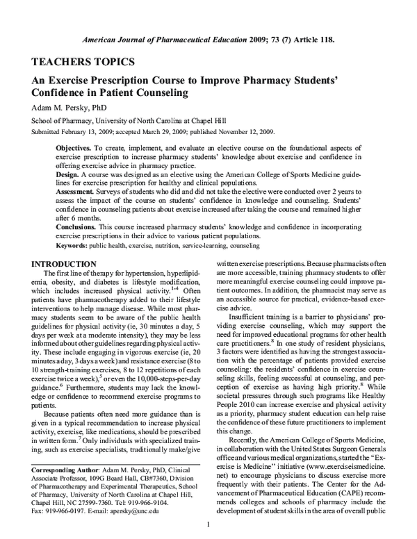 (PDF) An Exercise Prescription Course to Improve Pharmacy Students ...