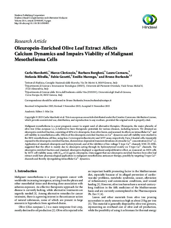 (PDF) Oleuropein-Enriched Olive Leaf Extract Affects Calcium Dynamics ...