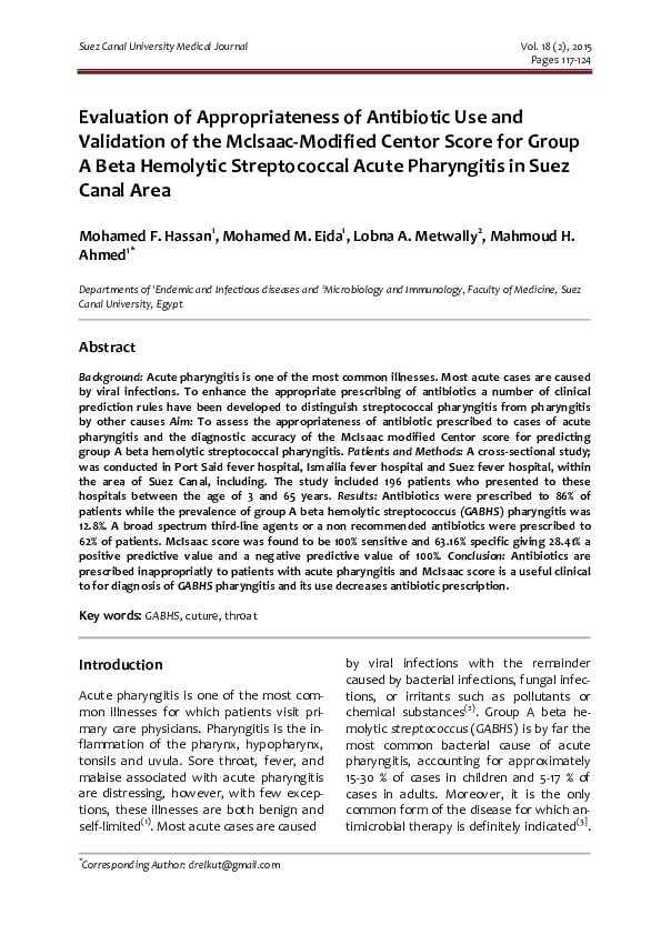 (PDF) Antibiotic Use in Acute Pharyngitis: Study Findings
