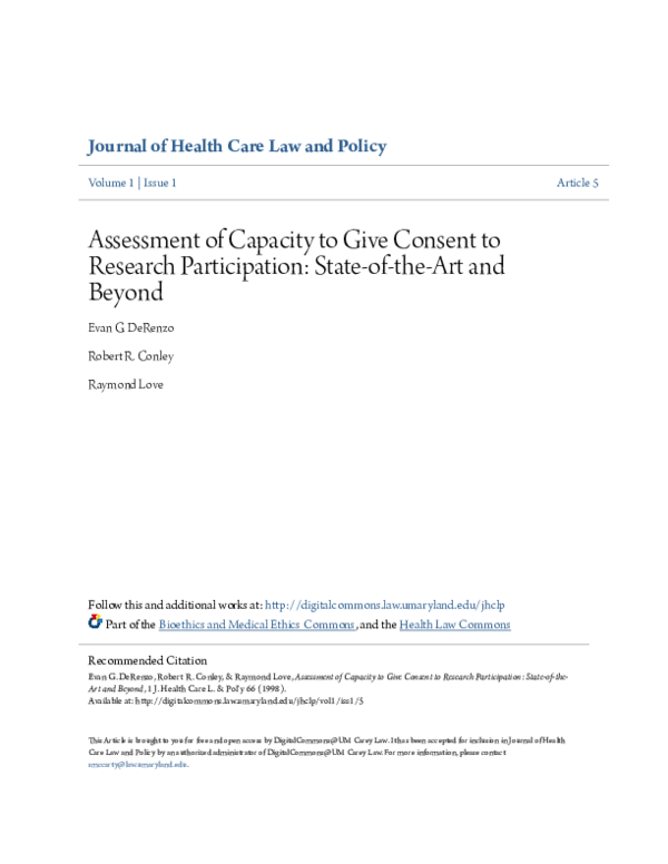 (PDF) Assessment of capacity to give consent to research participation ...