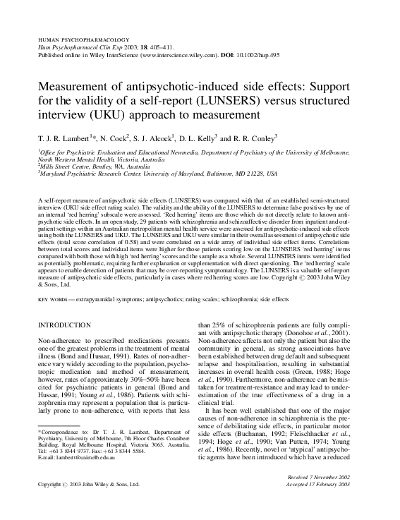 (PDF) Measurement of antipsychotic-induced side effects: Support for ...