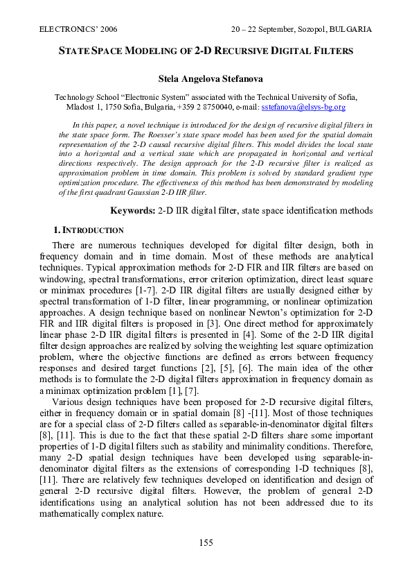(PDF) State Space Modeling of 2-D Recursive Digital Filters