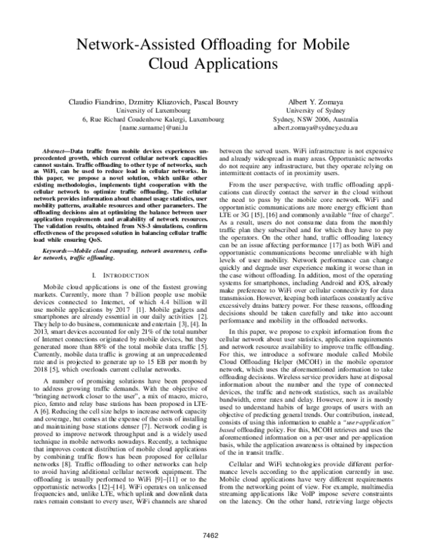 (PDF) Optimizing Mobile Cloud Traffic Offloading with Cellular Networks