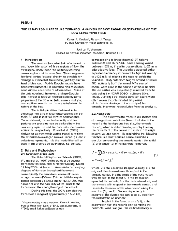 (PDF) The 12 May 2004 Harper, KS, tornado: Analysis of DOW radar ...