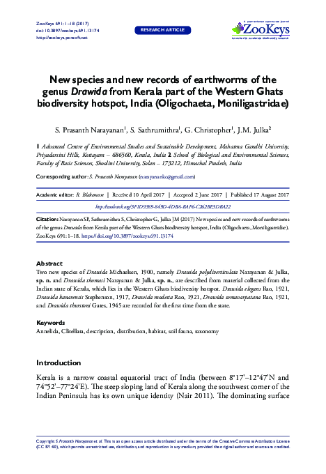 (PDF) New species and new records of earthworms of the genus Drawida ...