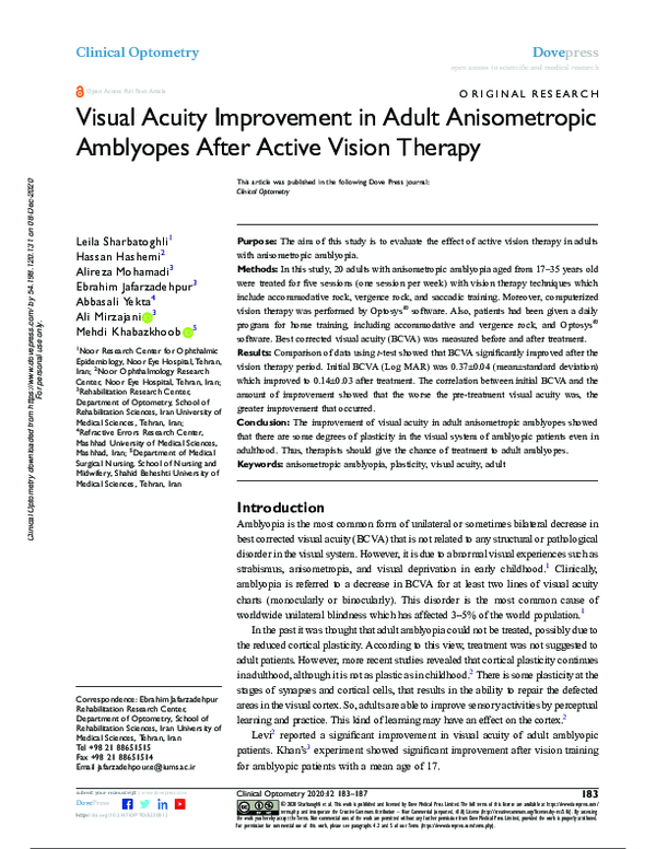 (PDF) Visual Acuity Improvement in Adult Anisometropic Amblyopes After Active Vision Therapy ...
