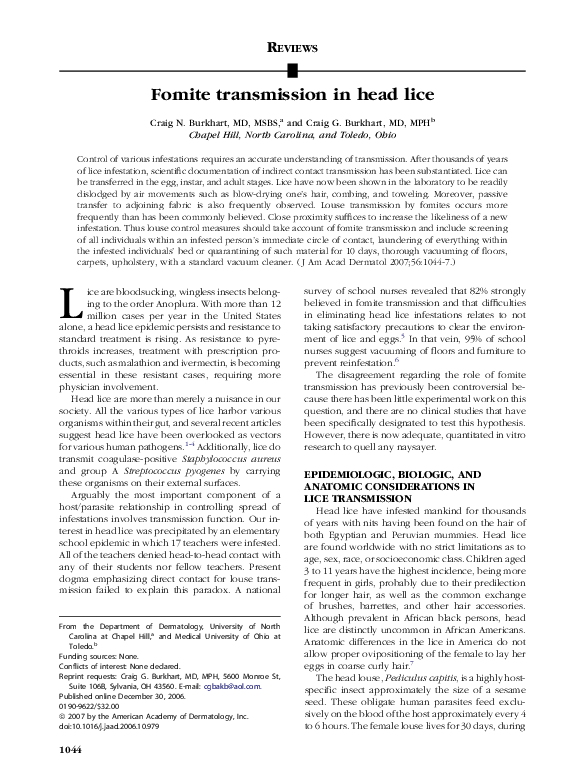 (PDF) Fomite transmission in head lice