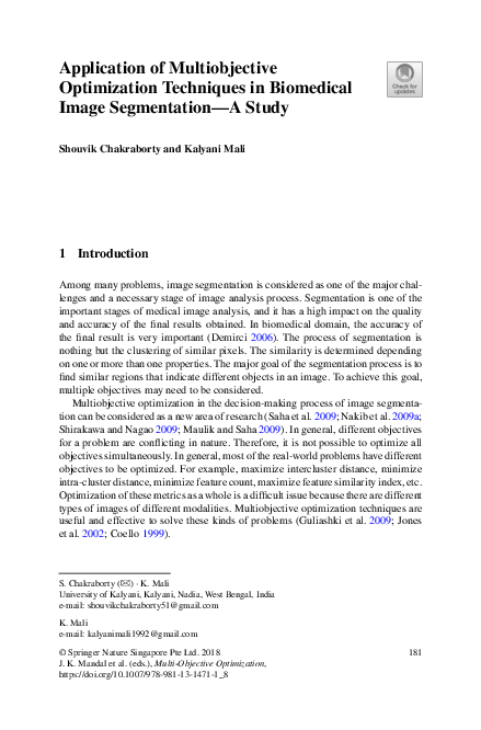 (PDF) Application of Multiobjective Optimization Techniques in Biomedical Image Segmentation—A Study