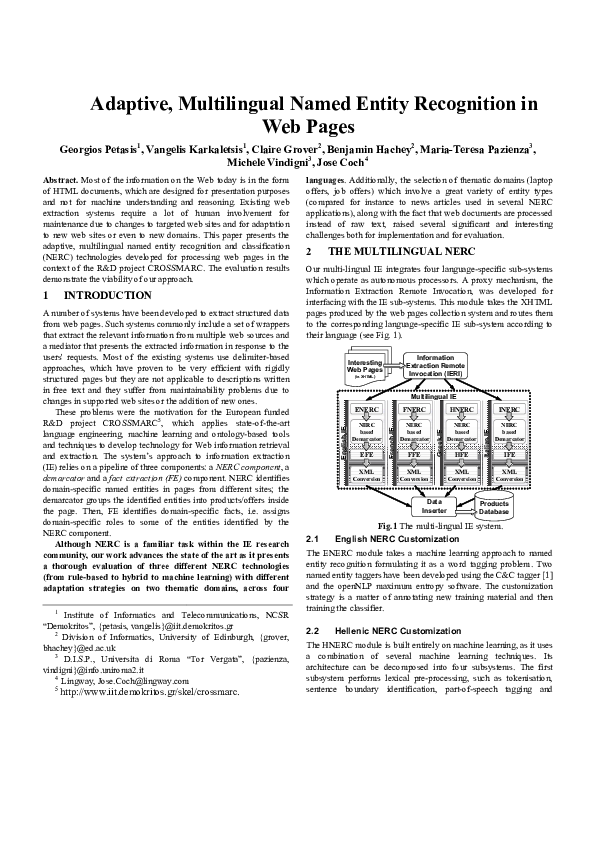 Pdf Adaptive Multilingual Named Entity Recognition In Web Pages