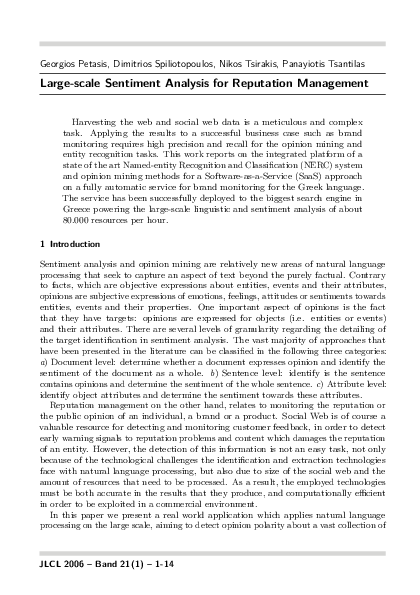 (PDF) Large-scale Sentiment Analysis for Reputation Management