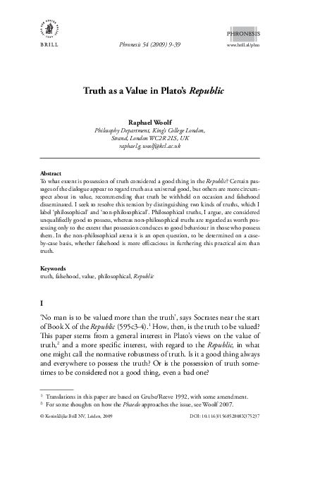 (PDF) Truth as a Value in Plato's Republic