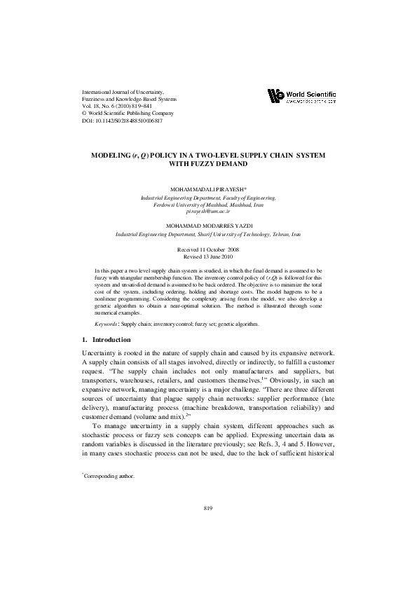 (PDF) MODELING (r, Q) POLICY IN A TWO-LEVEL SUPPLY CHAIN SYSTEM WITH ...