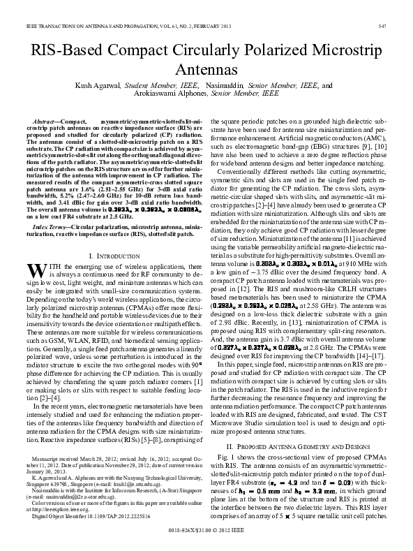 (PDF) RIS-Based Compact Circularly Polarized Microstrip Antennas