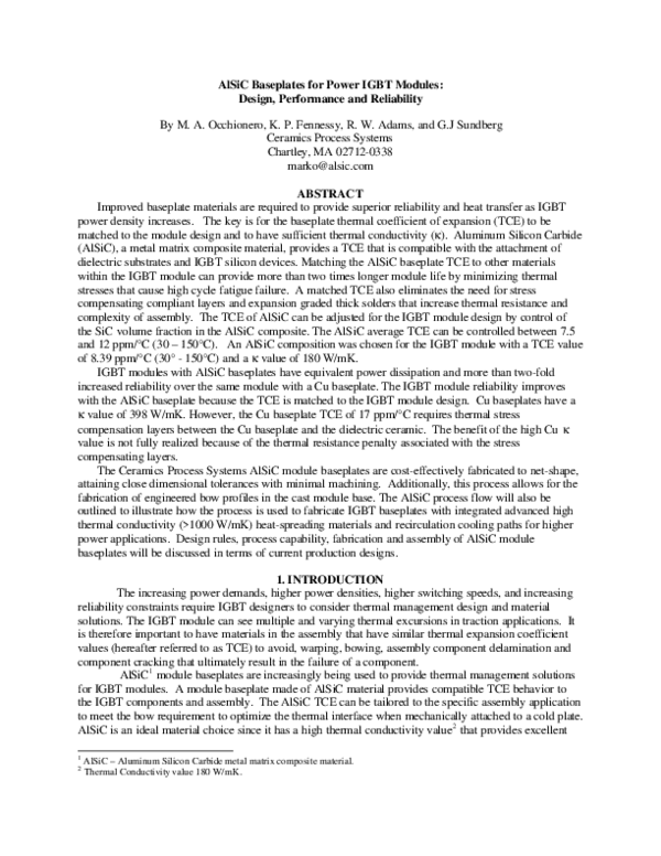 (PDF) AlSiC Baseplates for Power IGBT Modules: Design, Performance and ...
