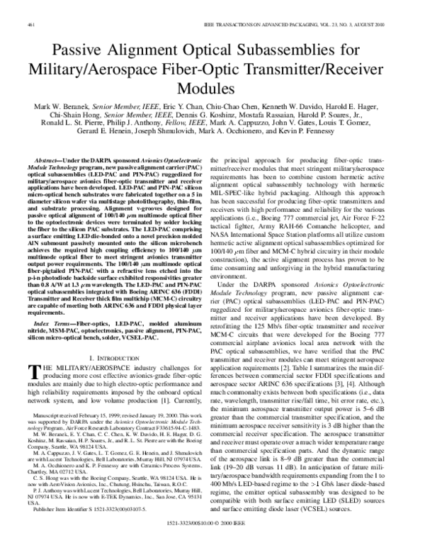 (PDF) Passive alignment optical subassemblies for military/aerospace fiber-optic transmitter ...
