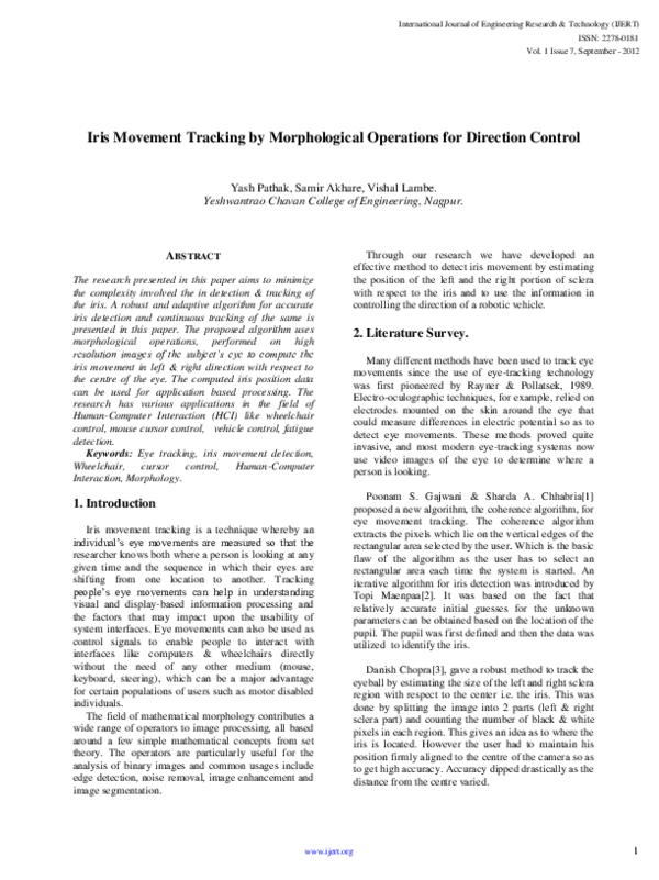 (PDF) Iris Movement Tracking By Morphological Operations For Direction ...
