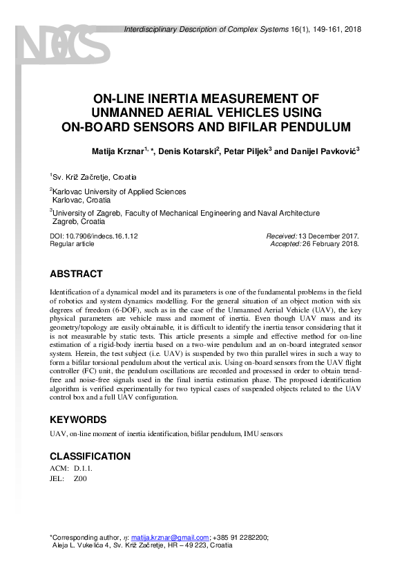(PDF) On-line Inertia Measurement of Unmanned Aerial Vehicles using on ...