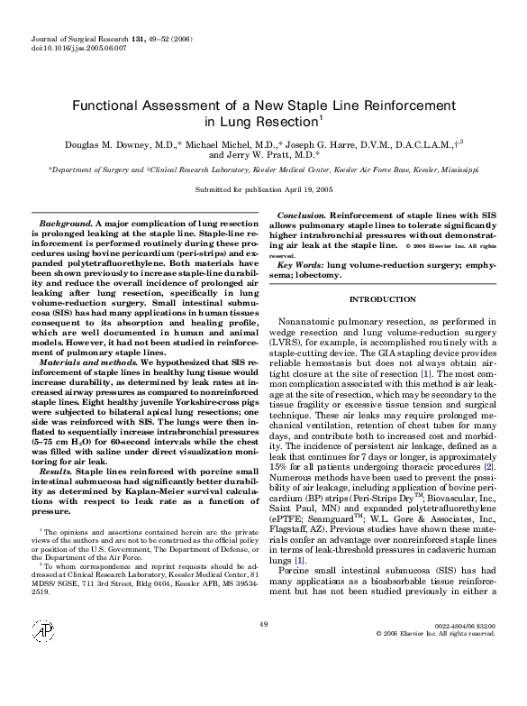 (PDF) Functional Assessment of a New Staple Line Reinforcement in Lung ...